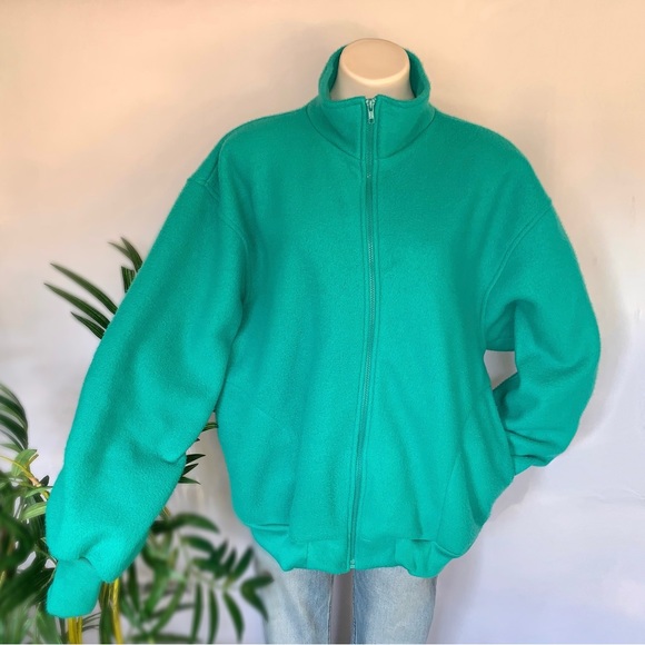 Vintage | Tops | V I N T A G E Bold Oversized Turquoise Fleece Jacket ...
